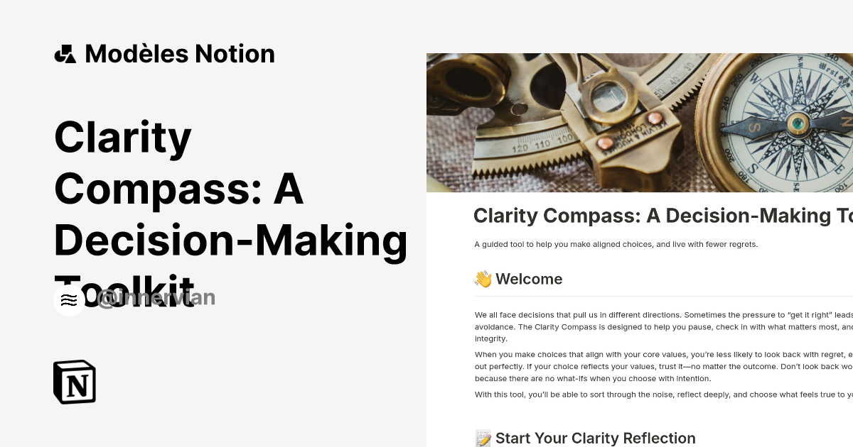 Clarity Compass: A Decision-Making Toolkit | Modèle créé par Innervian | Marketplace Notion