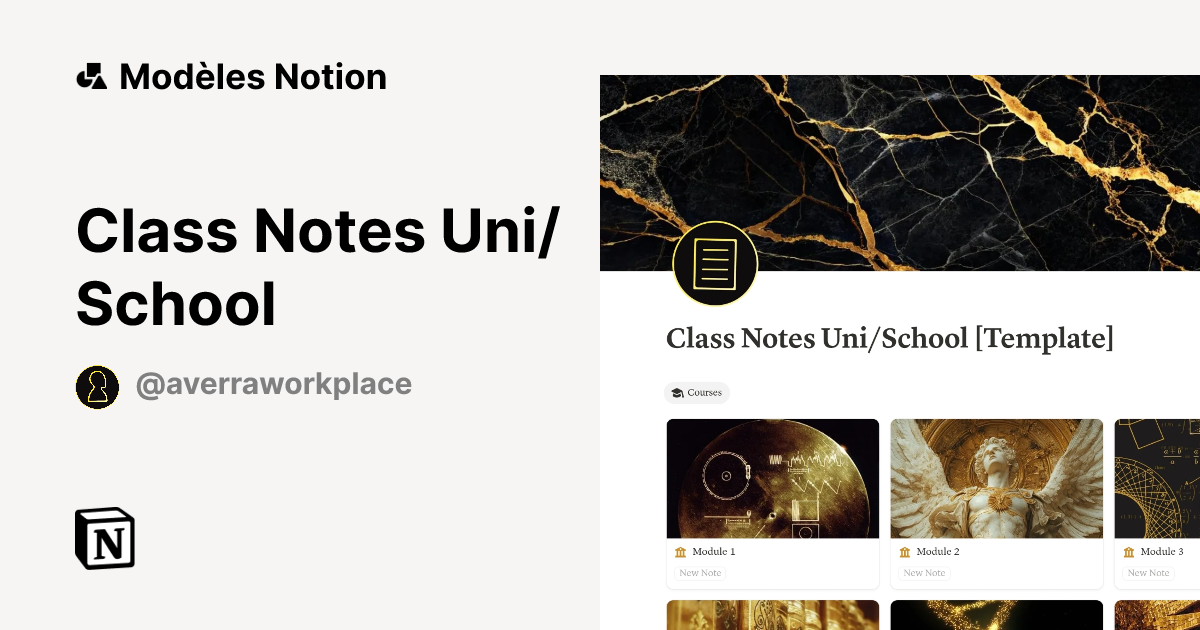 Class Notes Uni/School | Modèle créé par Averra | Marketplace Notion