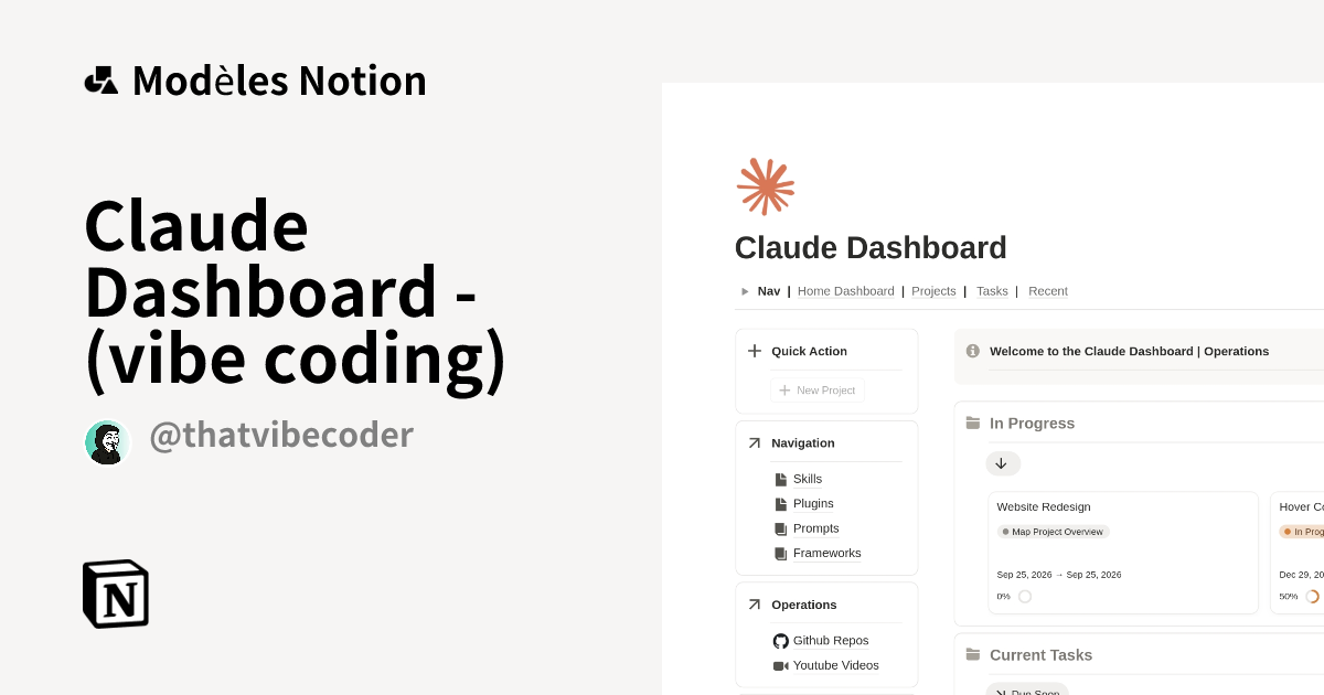 Modèle Claude Dashboard - (vibe coding) | Marketplace Notion
