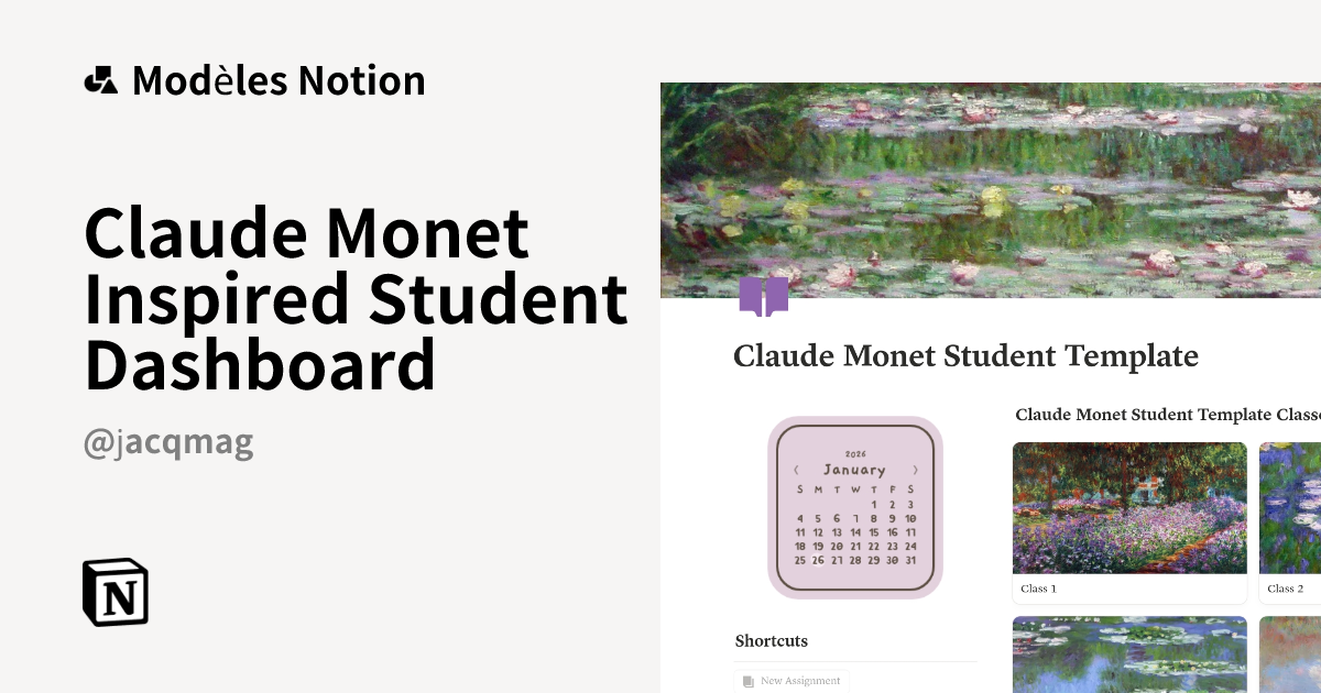 Claude Monet Inspired Student Dashboard | Modèle créé par Jackie ...