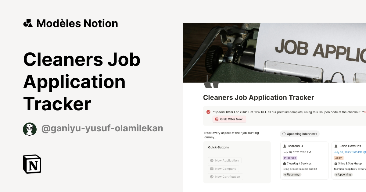 Cleaners Job Application Tracker | Modèle créé par Notionallity ...