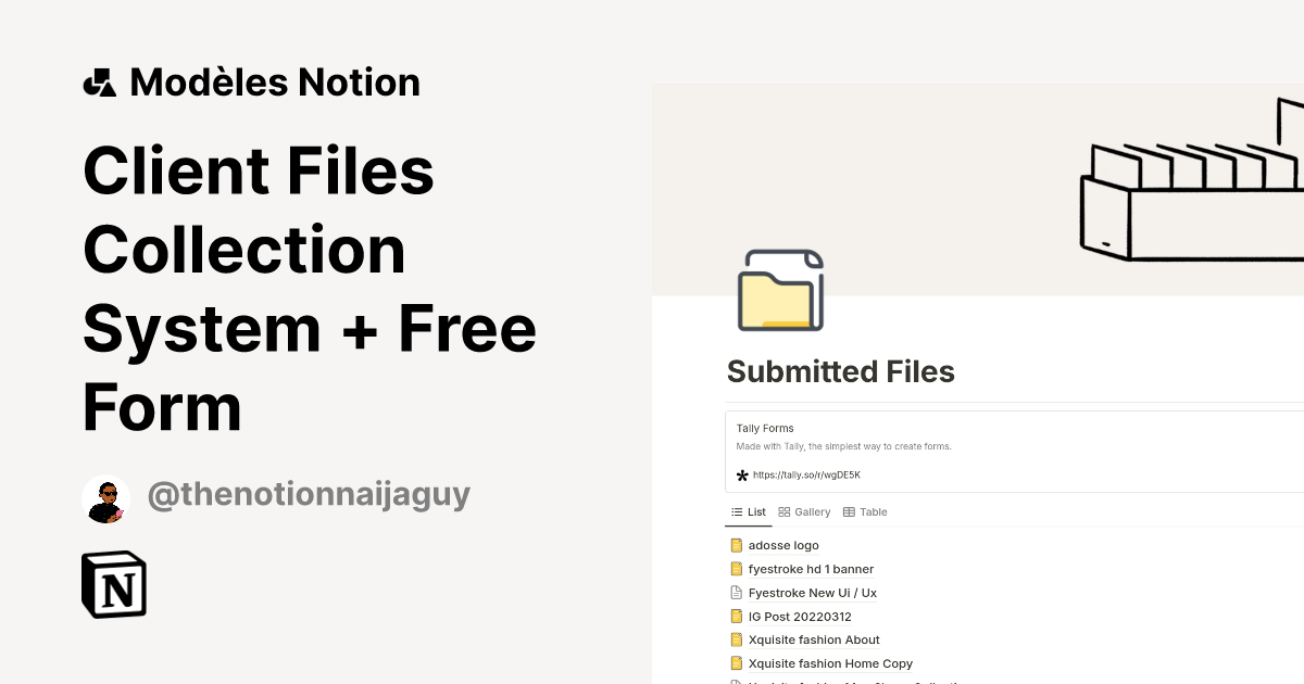 Modèle Client Files Collection System + Free Form | Marketplace Notion