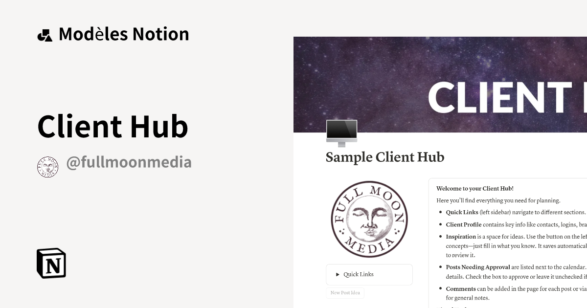 Modèle Client Hub | Marketplace Notion