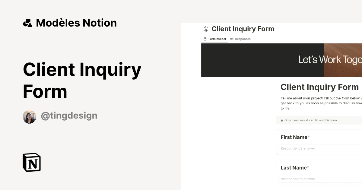 Modèle Client Inquiry Form | Marketplace Notion