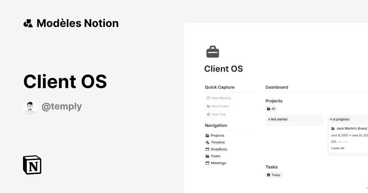 Client OS | Modèle créé par Temply | Marketplace Notion