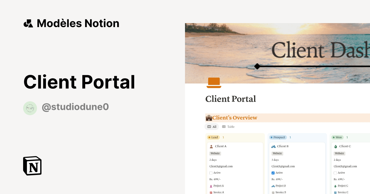 Modèle Client Portal | Marketplace Notion