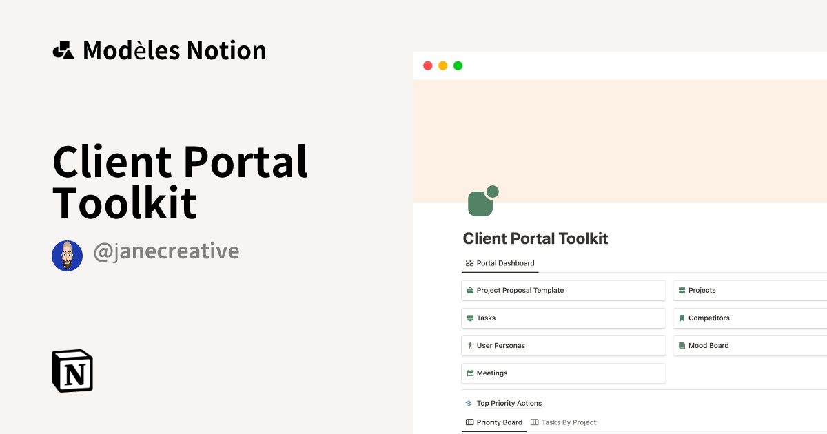 Client Portal Toolkit | Modèle créé par JaneCreative | Marketplace Notion