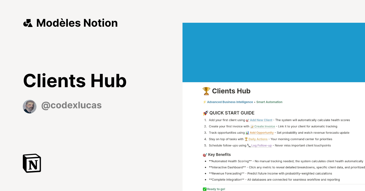Modèle Clients Hub | Marketplace Notion