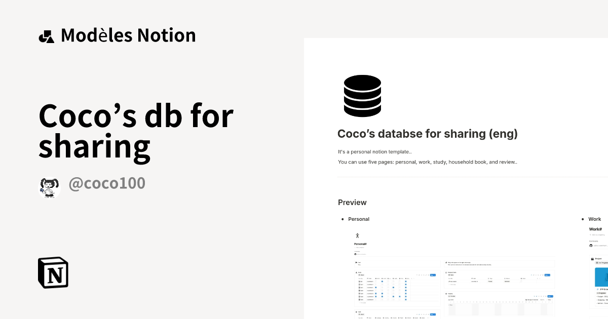 Coco’s db for sharing | Modèle créé par coco.. | Marketplace Notion