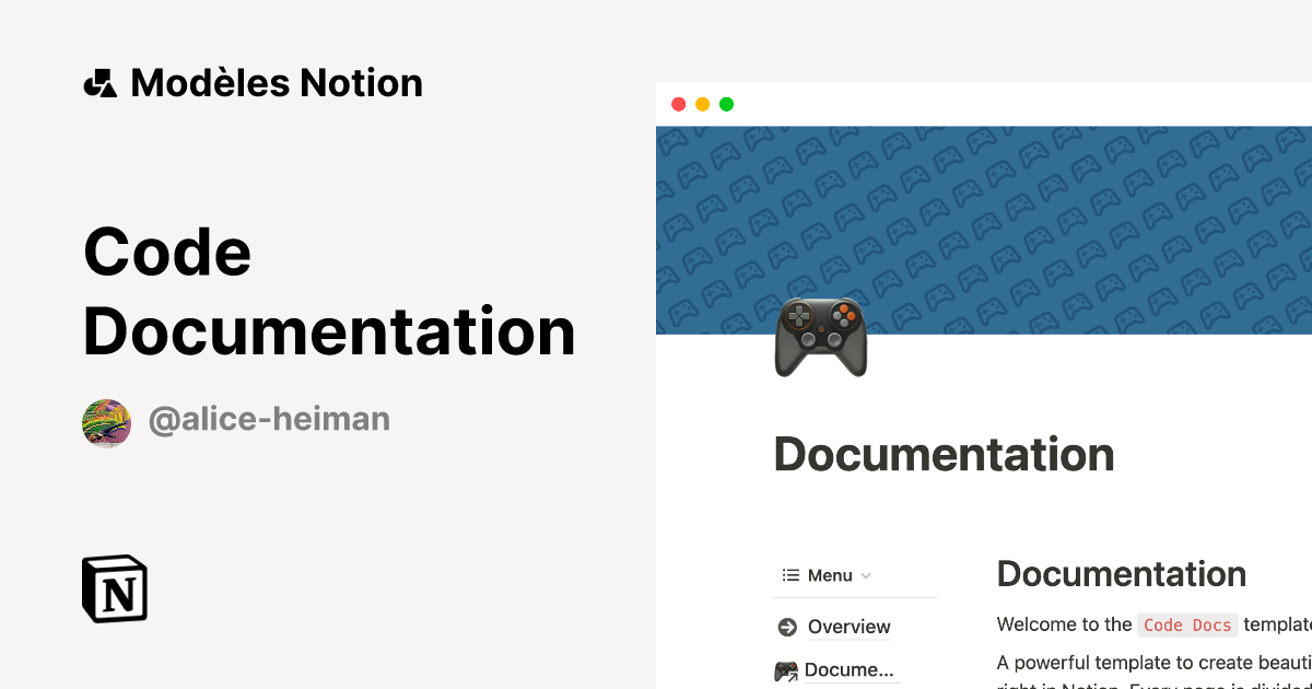 Modèle Code Documentation | Marketplace Notion