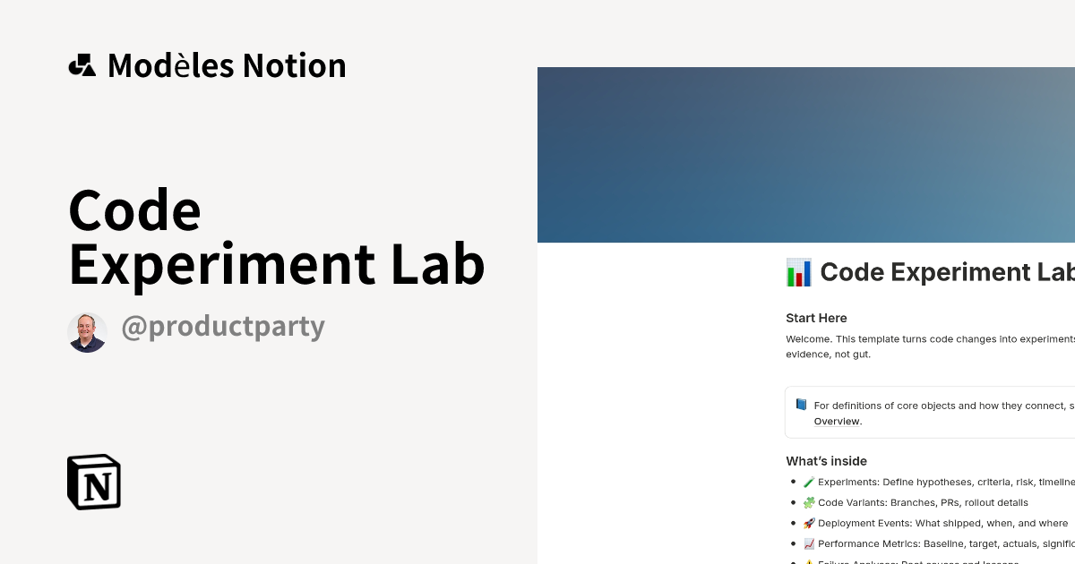 Code Experiment Lab | Modèle créé par Product Party | Marketplace Notion