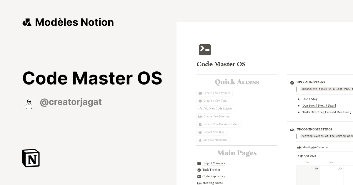 Code Master OS | Modèle créé par CreatorJagat | Marketplace Notion