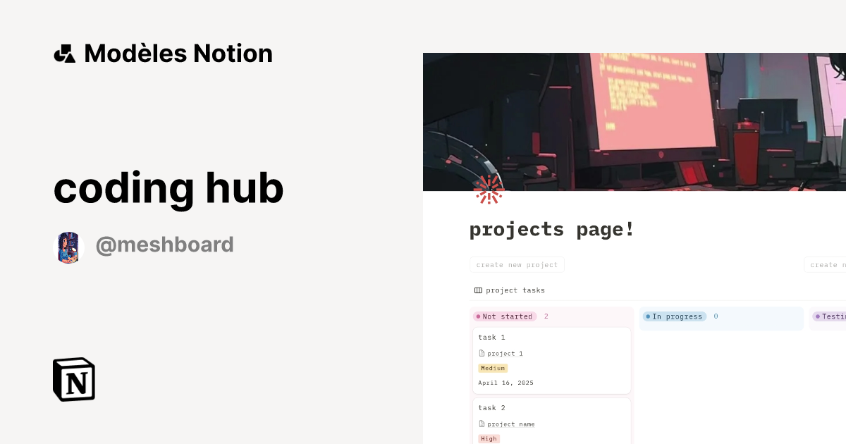 Modèle coding hub | Marketplace Notion