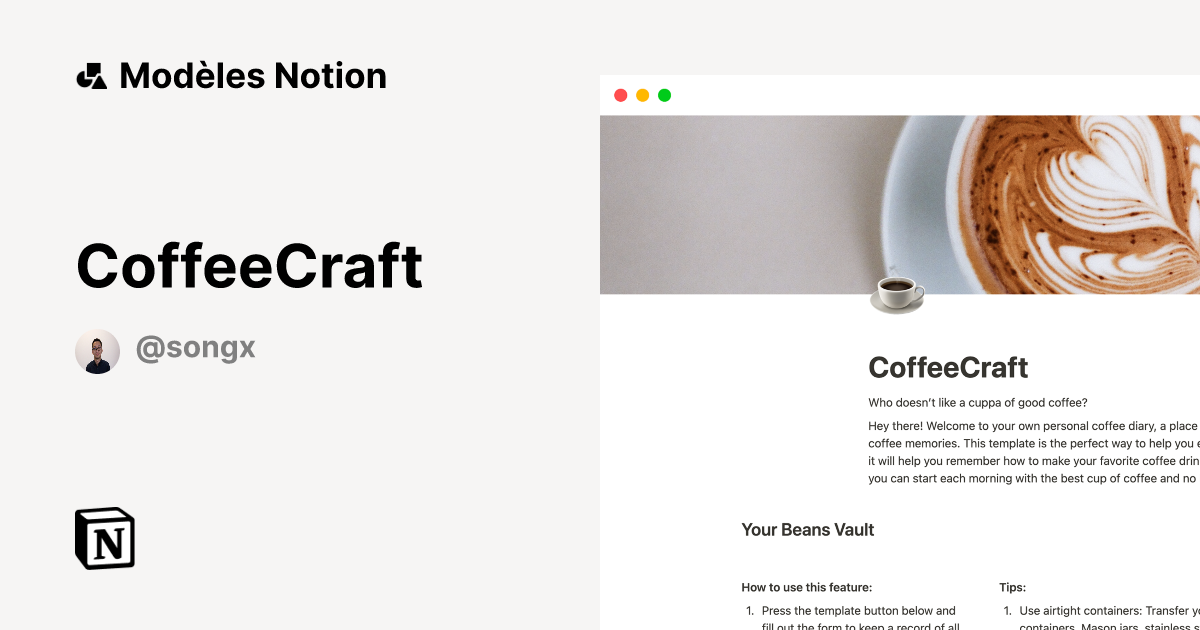 Modèle CoffeeCraft | Marketplace Notion