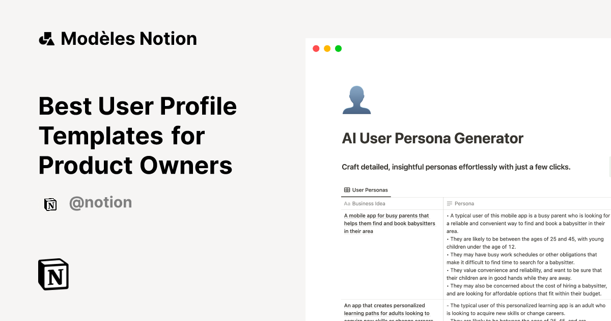 Best User Profile Templates for Product Owners | Marketplace Notion de ...