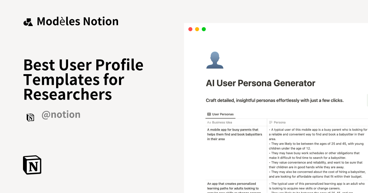 Best User Profile Templates for Researchers | Marketplace Notion de modèles