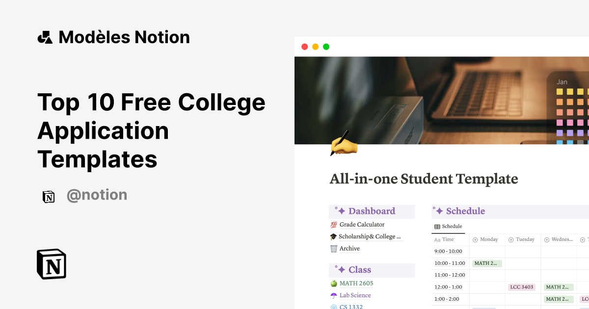 Top 10 Free College Application Templates | Marketplace Notion de modèles