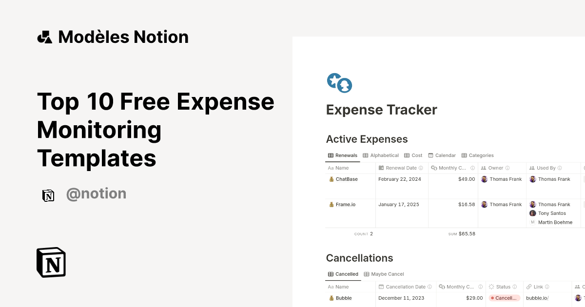 Top 10 Free Expense Monitoring Templates | Marketplace Notion de modèles