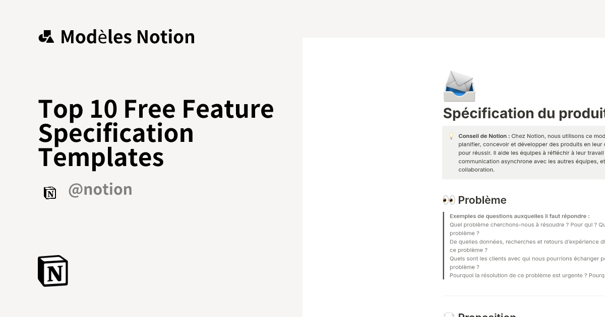 Top 10 Free Feature Specification Templates | Marketplace Notion de modèles