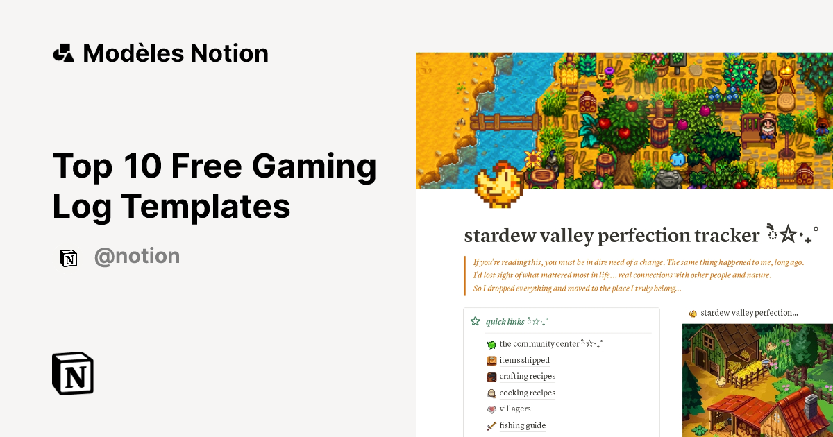Top 10 Free Gaming Log Templates | Marketplace Notion de modèles