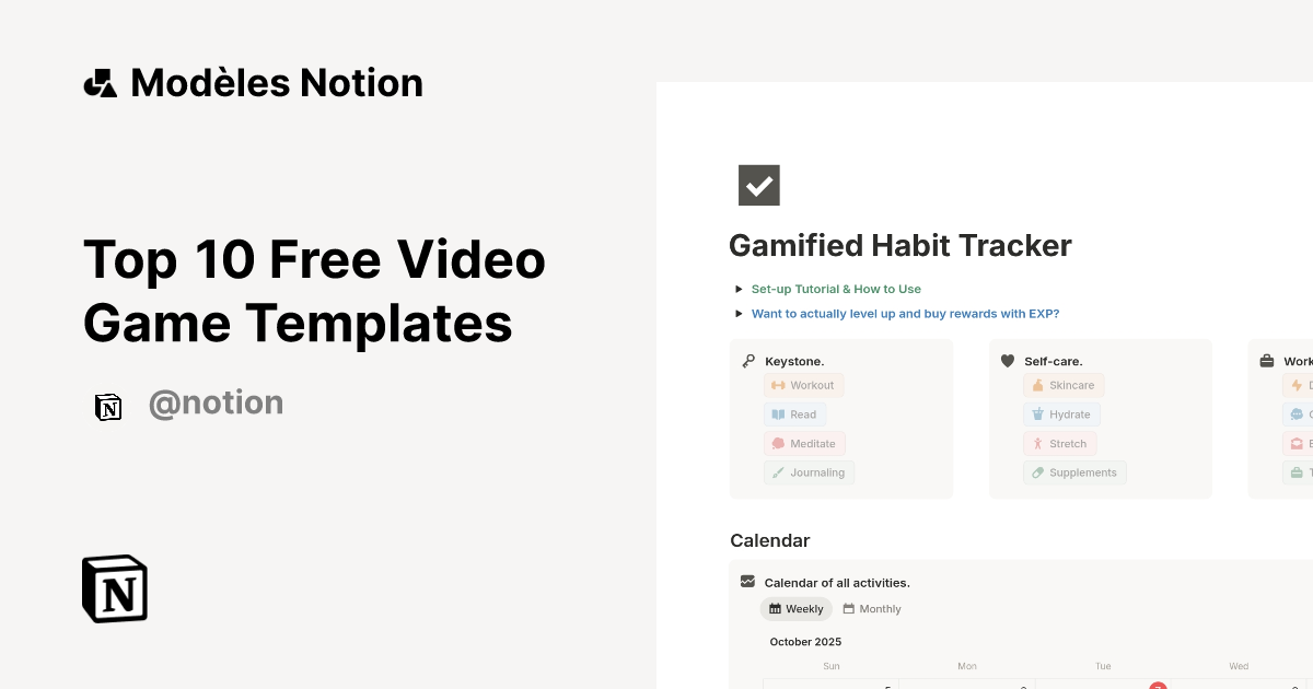 Top 10 Free Video Game Templates | Marketplace Notion de modèles