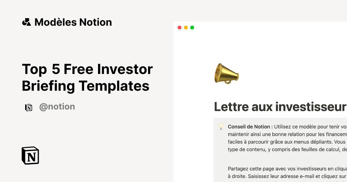 Top 5 Free Investor Briefing Templates | Marketplace Notion de modèles