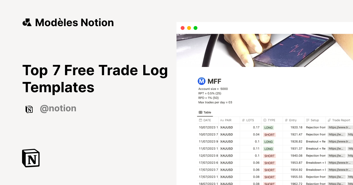 Top 7 Free Trade Log Templates | Marketplace Notion de modèles
