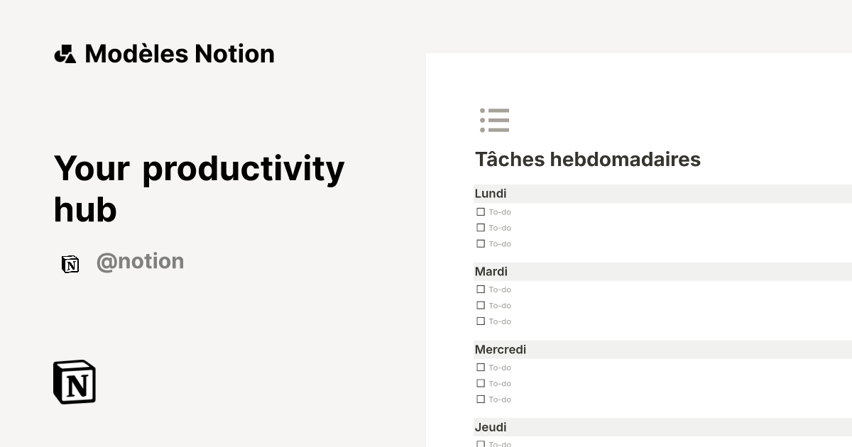 Your productivity hub | Marketplace Notion de modèles
