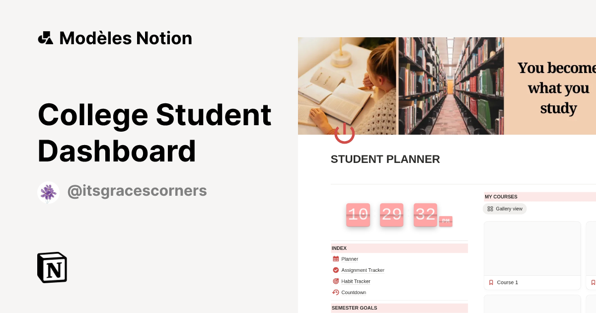 College Student Dashboard | Modèle créé par Grace's Corners ...
