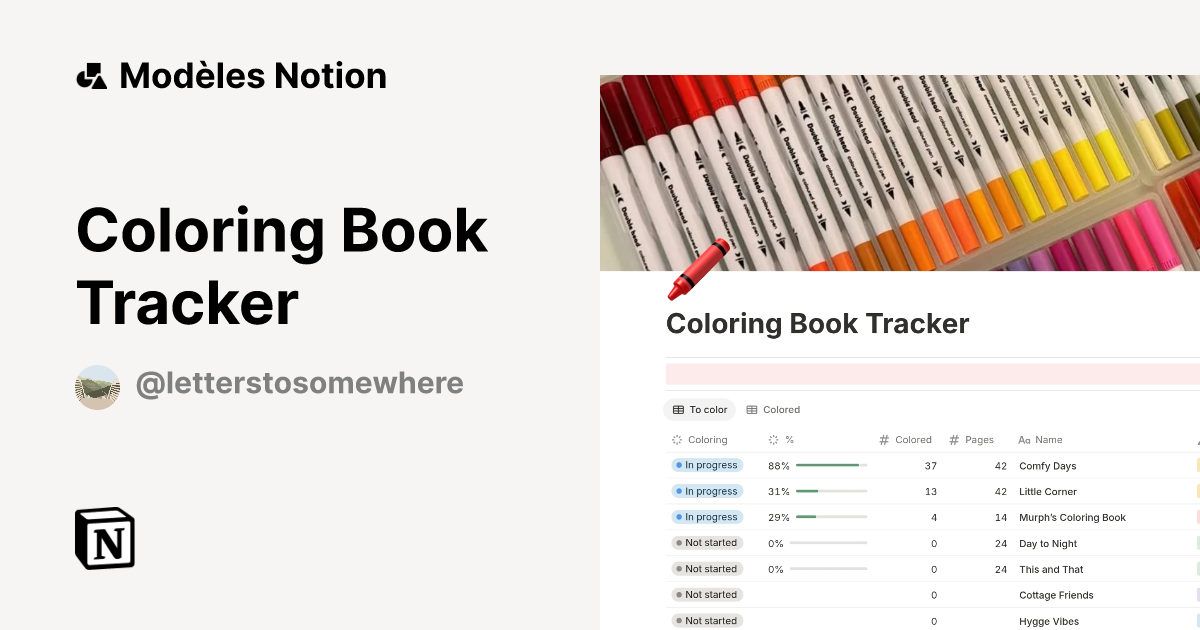 Modèle Coloring Book Tracker | Marketplace Notion