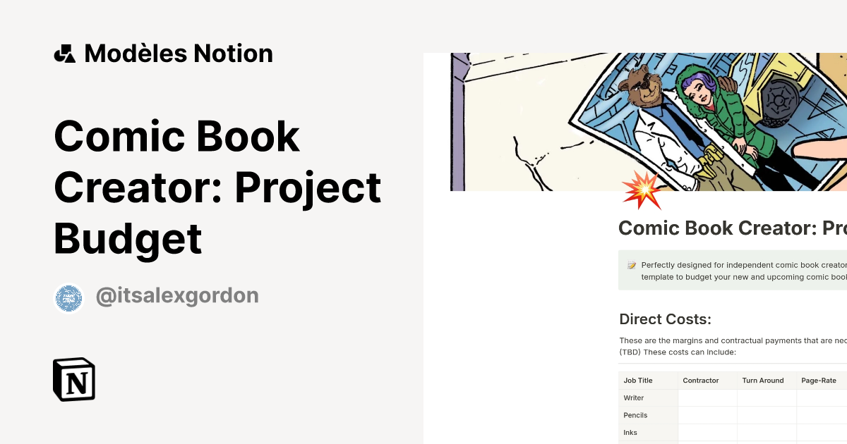 Modèle Comic Book Creator: Project Budget | Marketplace Notion