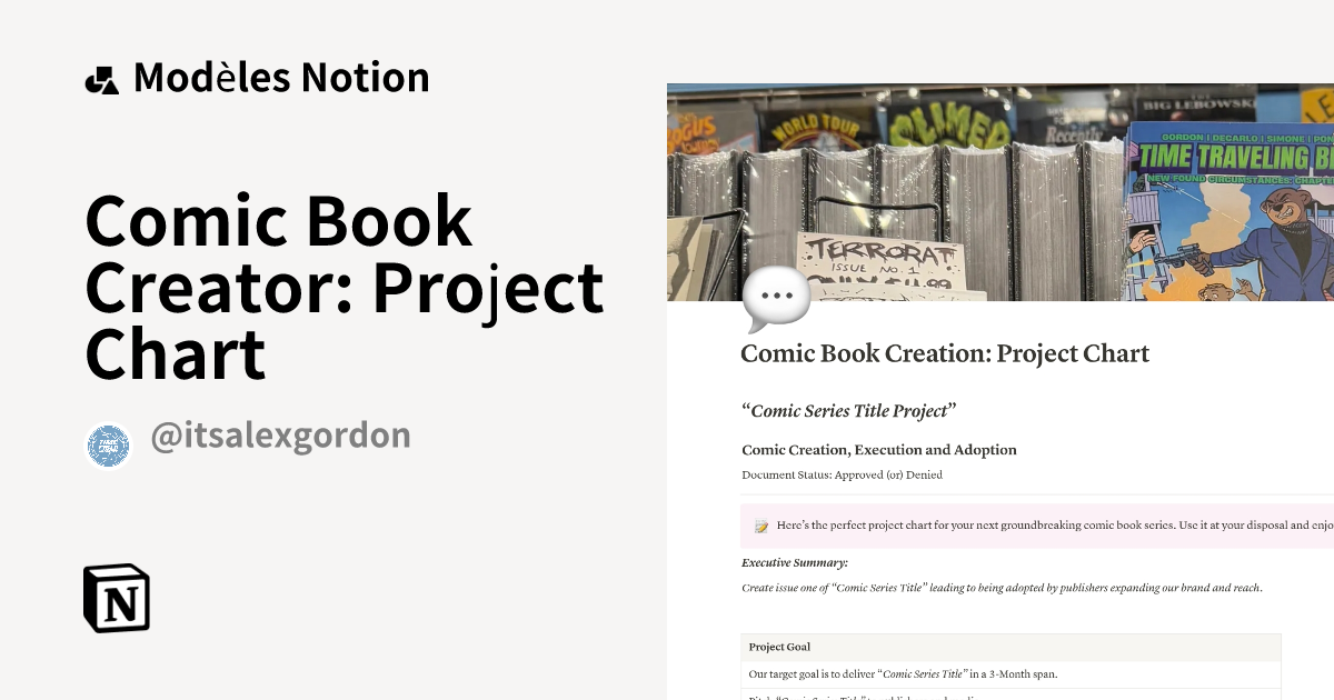 Modèle Comic Book Creator: Project Chart | Marketplace Notion