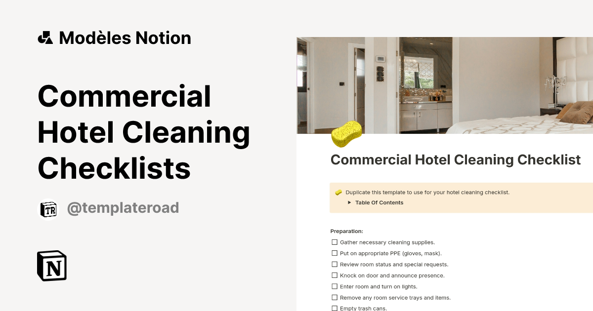 Commercial Hotel Cleaning Checklists | Modèle créé par Template Road ...