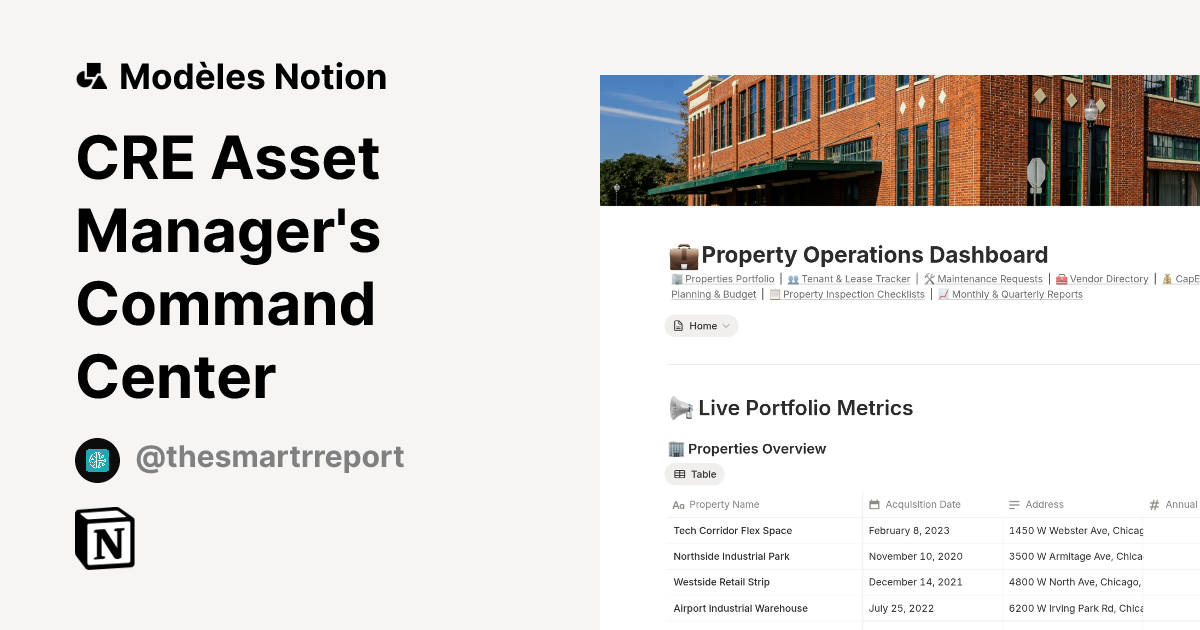 Modèle CRE Asset Manager's Command Center | Marketplace Notion