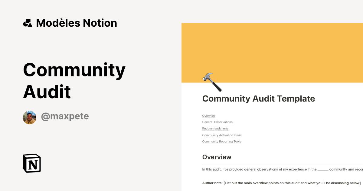 Modèle Community Audit | Marketplace Notion