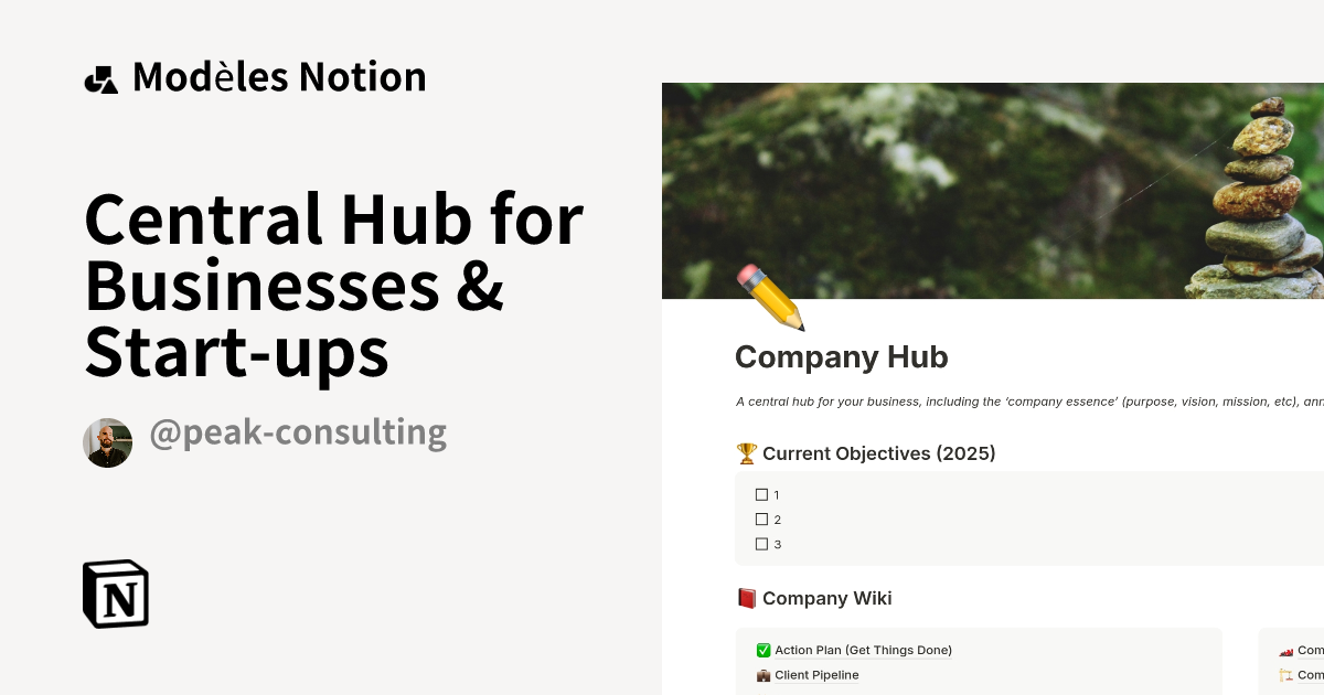Modèle Central Hub for Businesses & Start-ups | Marketplace Notion