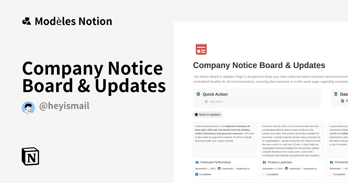 Modèle Company Notice Board & Updates | Marketplace Notion