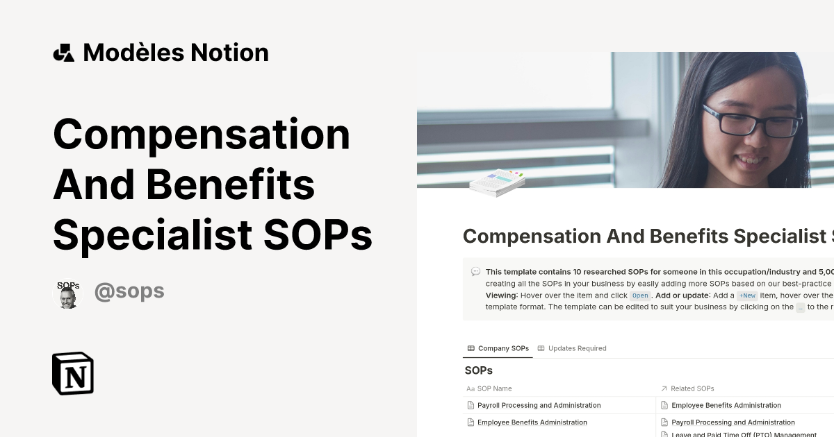Modèle Compensation And Benefits Specialist SOPs | Marketplace Notion