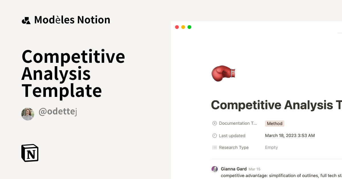 Competitive Analysis Template | Modèle créé par Odette Jansen | Marketplace Notion