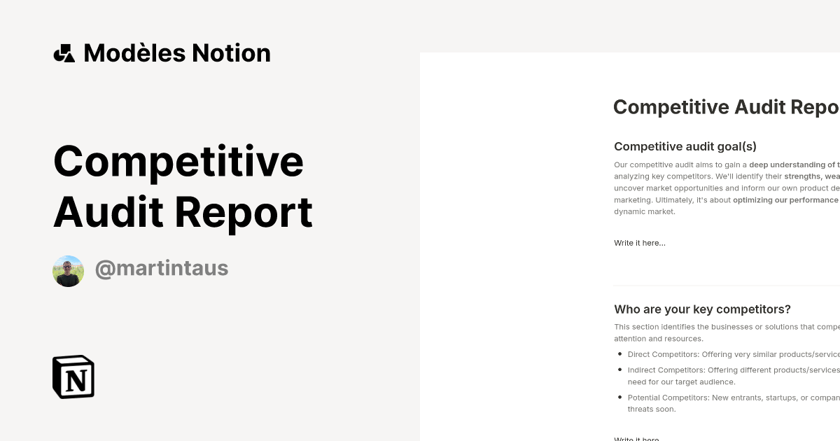 Competitive Audit Report | Modèle créé par Martin Taus | Marketplace Notion