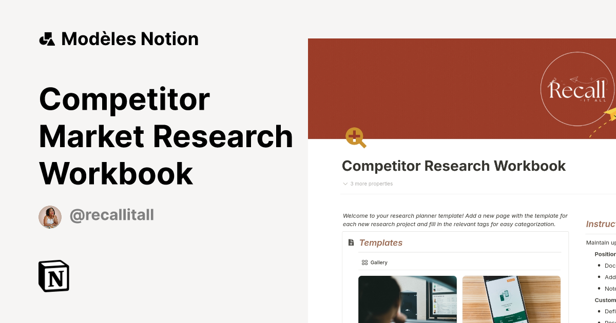 Competitor Market Research Workbook | Modèle créé par Recall It All ...