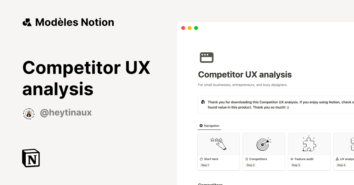 Competitor UX analysis | Modèle créé par Tina Iurkova | Marketplace Notion