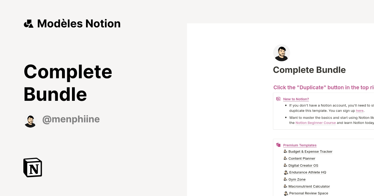 Complete Bundle | Modèle créé par Menphiine | Marketplace Notion