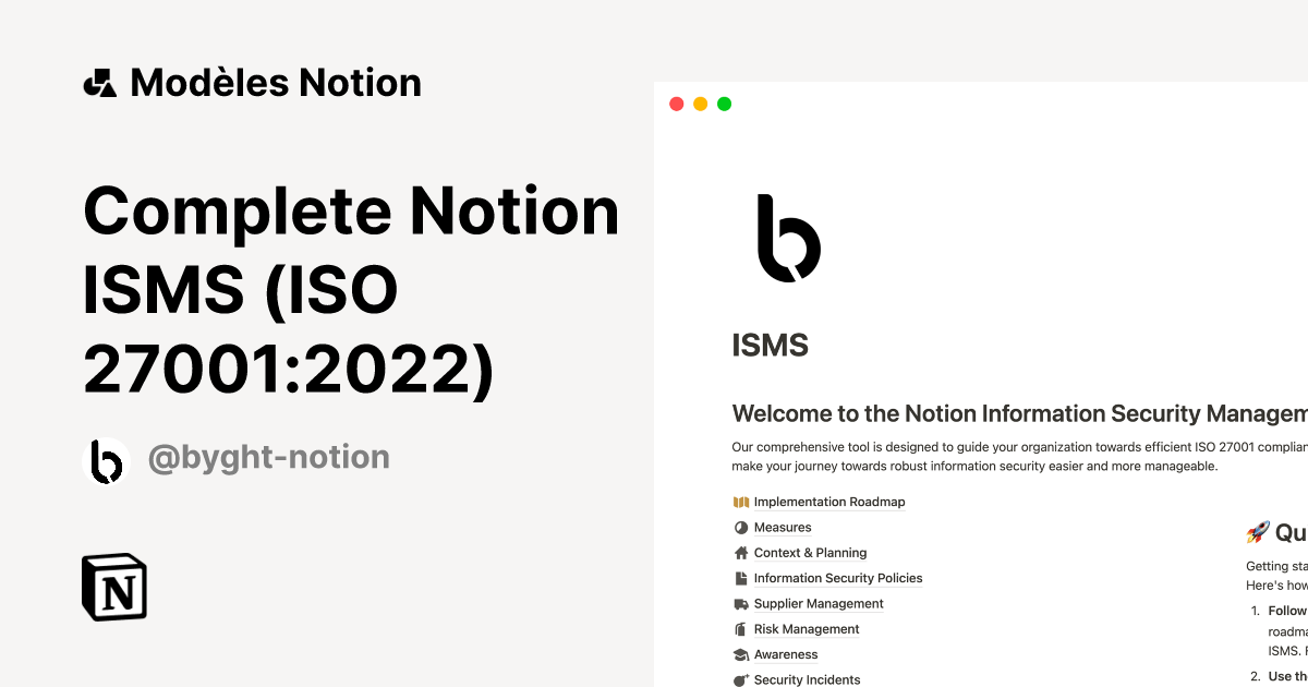 Modèle Complete Notion ISMS (ISO 27001:2022) | Marketplace Notion