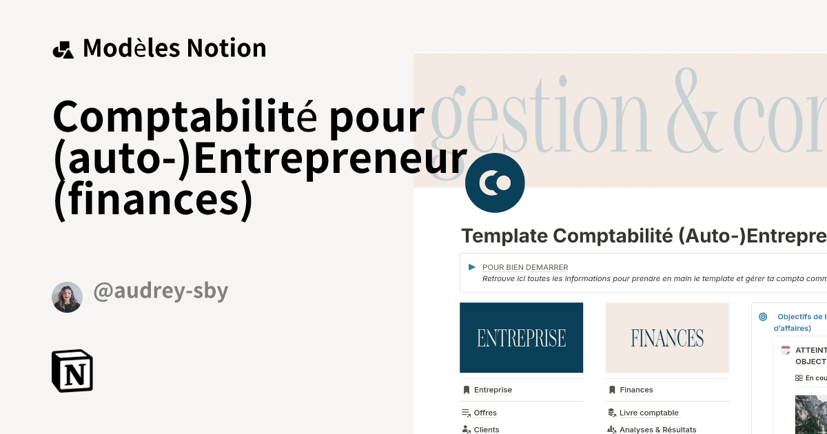 Comptabilité pour (auto-)Entrepreneur (finances) | Modèle créé par Audrey Saby | Marketplace Notion