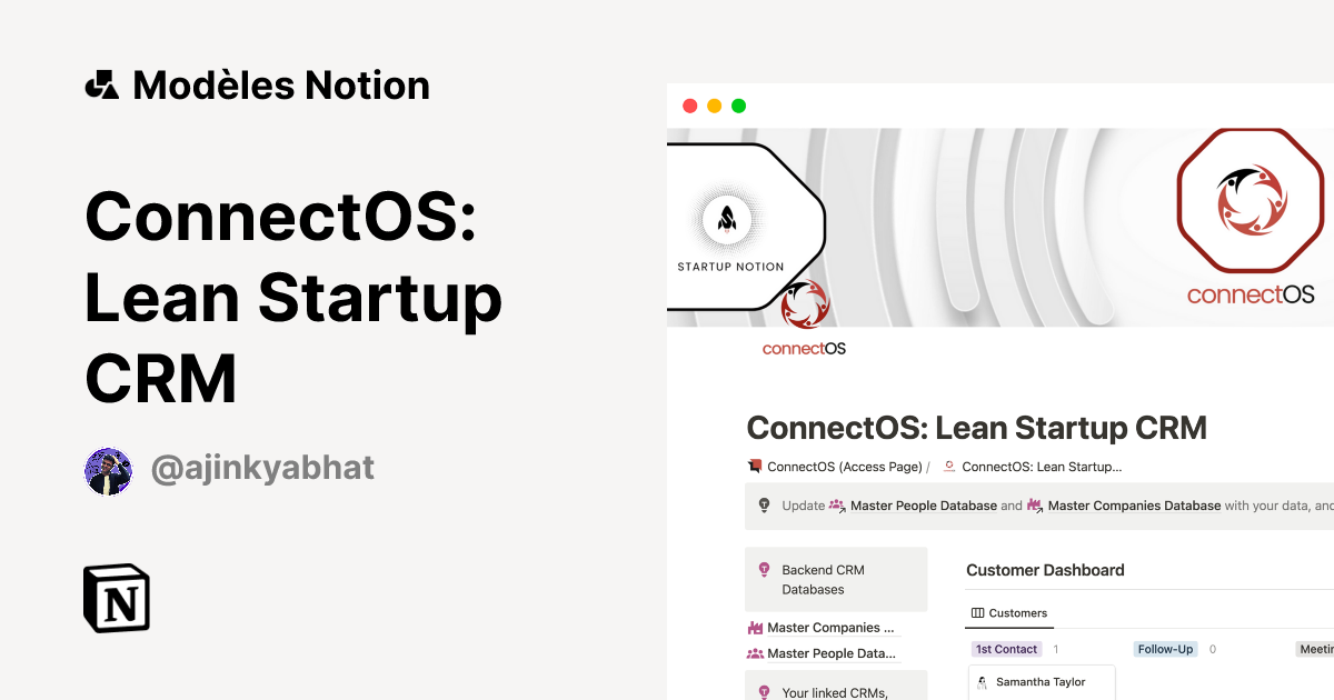 Modèle ConnectOS: Lean Startup CRM | Marketplace Notion