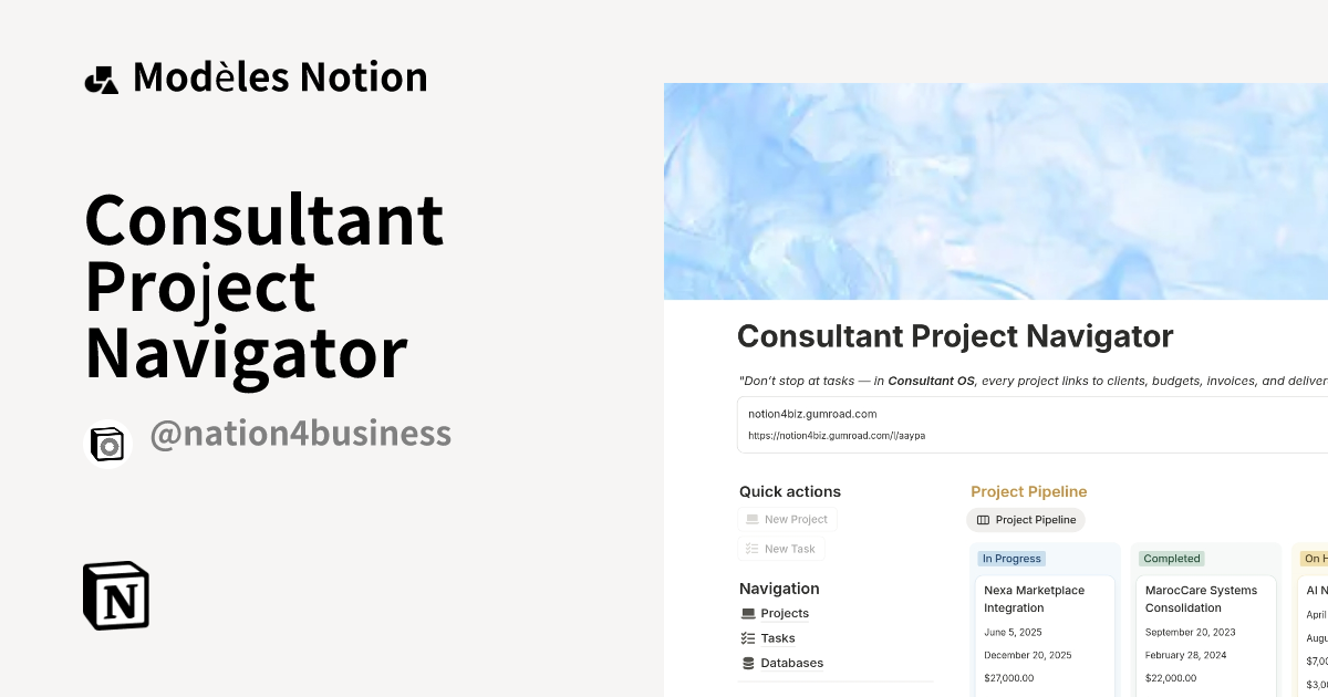 Modèle Consultant Project Navigator | Marketplace Notion