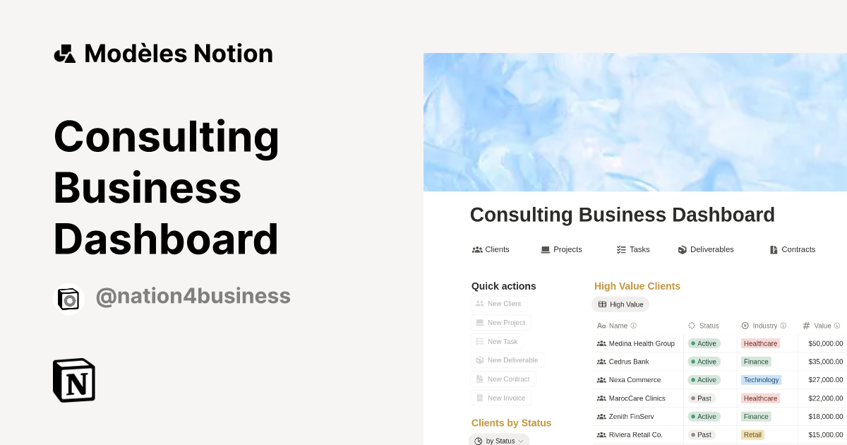 Consulting Business Dashboard | Modèle créé par Nation4Business ...