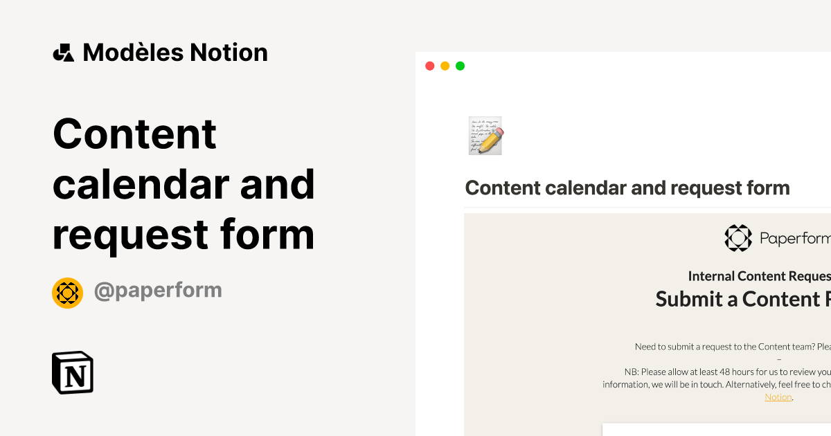 Content calendar and request form | Modèle créé par Paperform ...