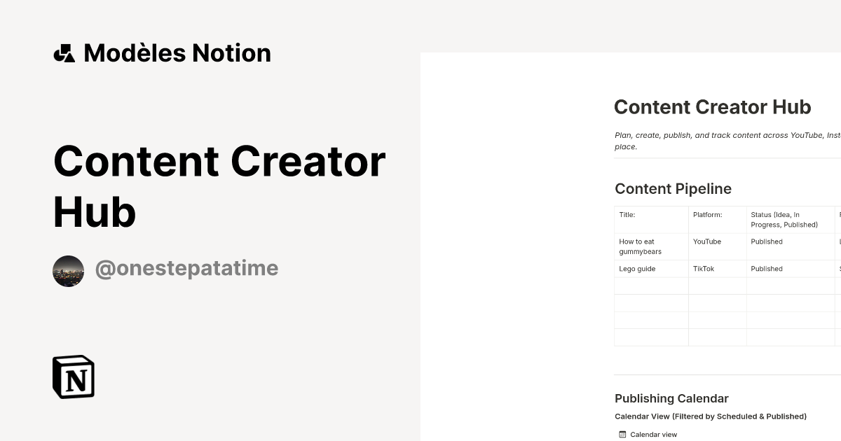 Modèle Content Creator Hub | Marketplace Notion